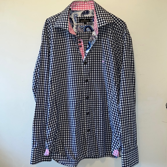 Bertigo | Shirts | Bertigo Mens S Ls Navy White Gingham Buttondown ...